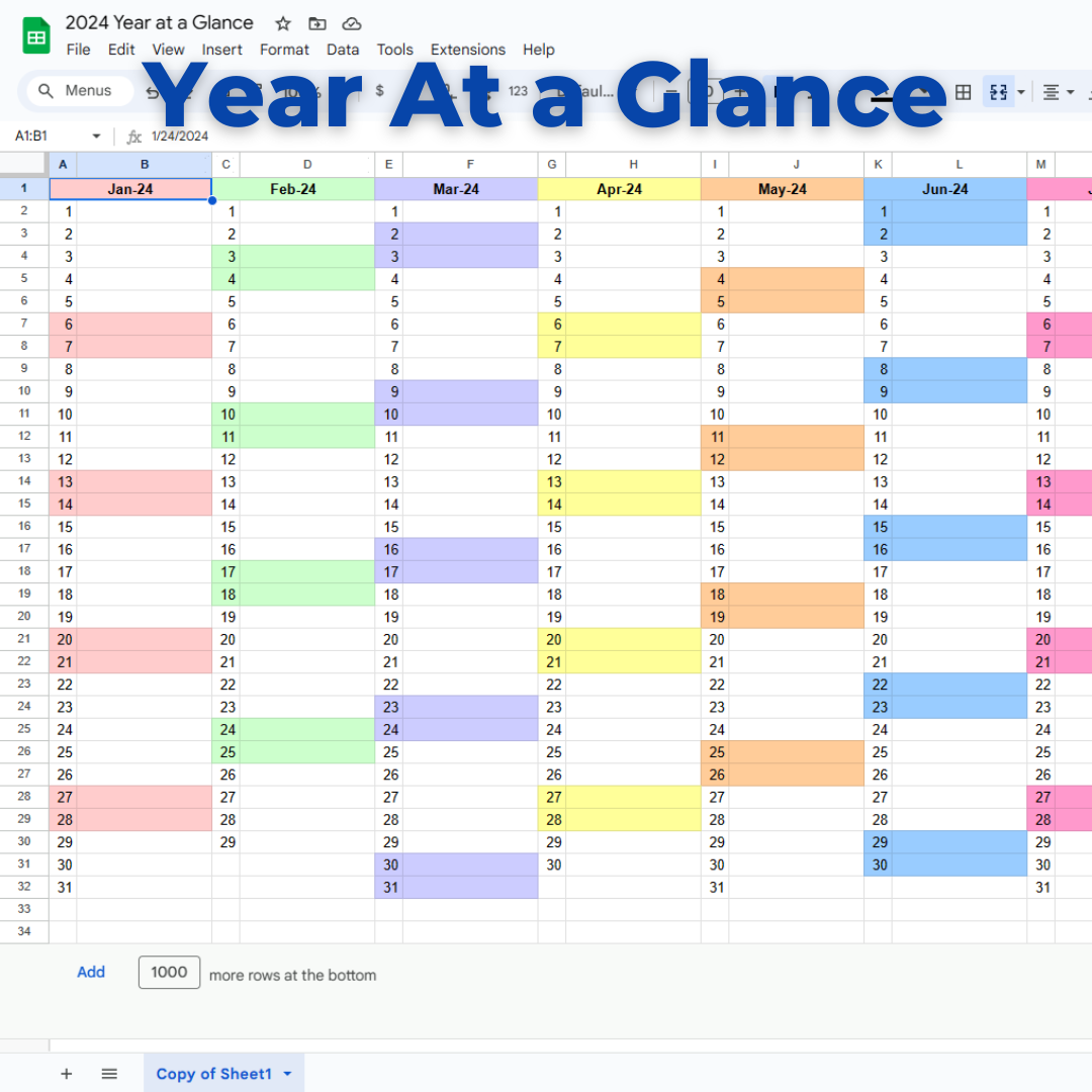 Year At A Glance Template Calendar